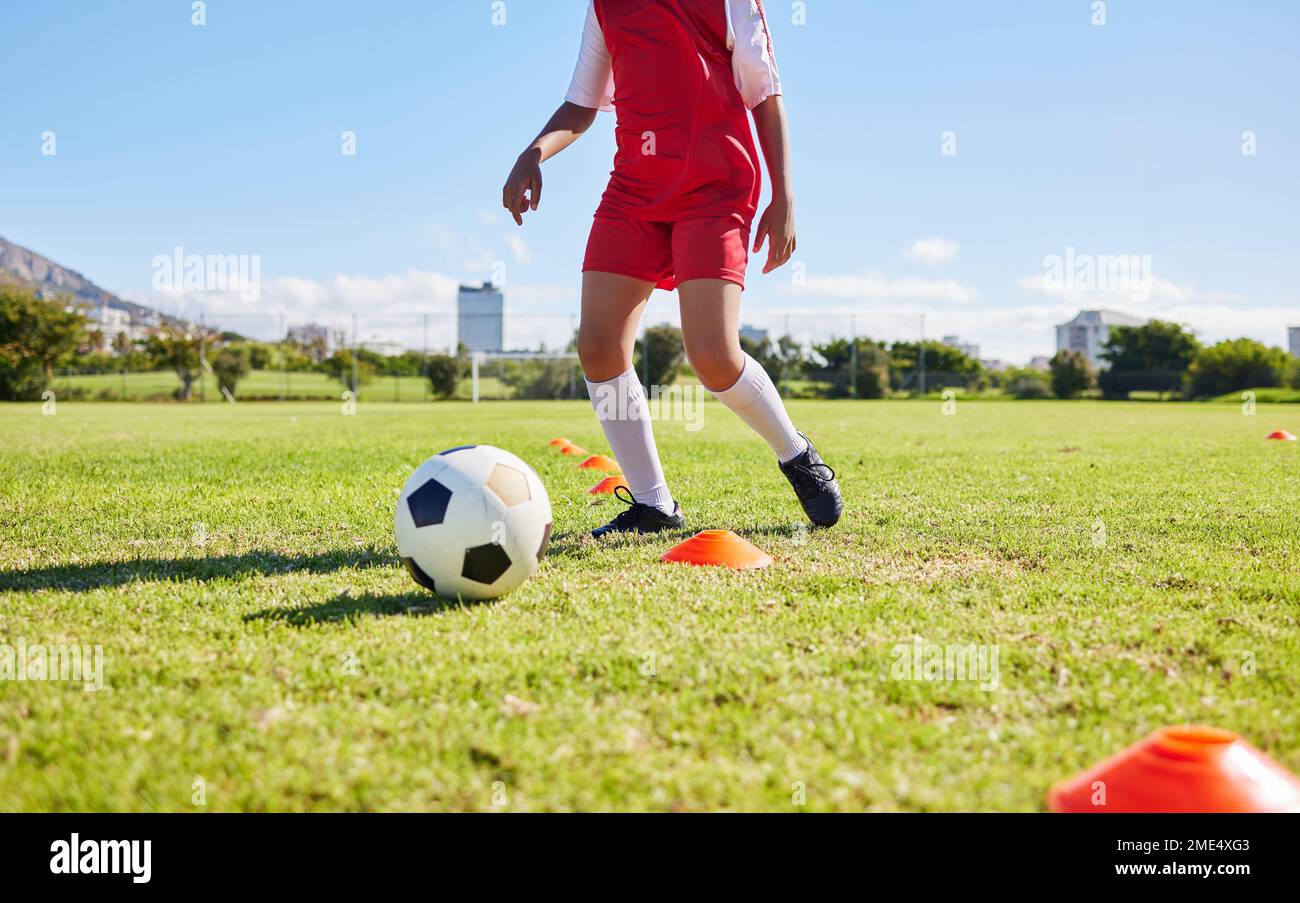 Soccer child, field and training for fitness, sports and balance for ...