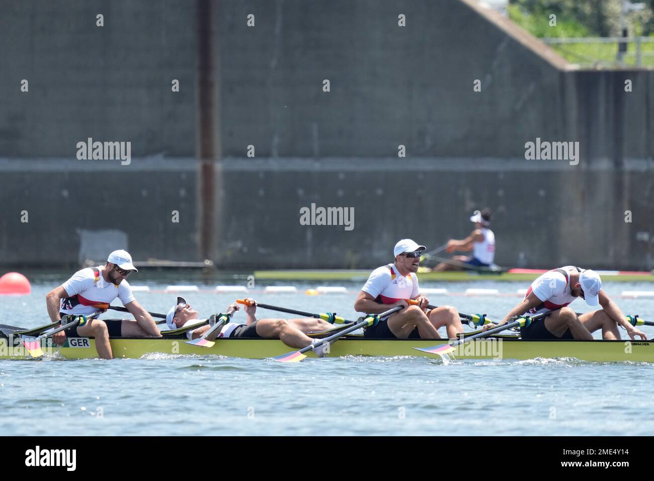 Tim Ole Naske, Karl Schulze, Hans Gruhne and Max Appel of Germany react ...