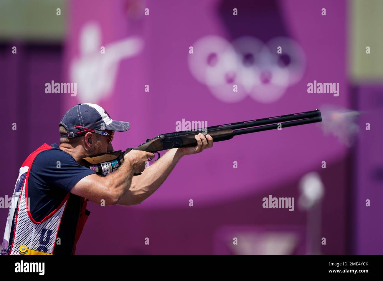 Vincent Hancock, of the United States, competes in the men's skeet at ...