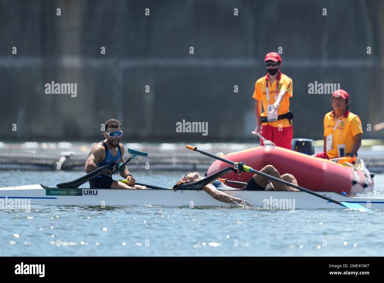 Bruno Cetraro Berriolo and Felipe Kluver Ferreiraof Uruguay react after ...