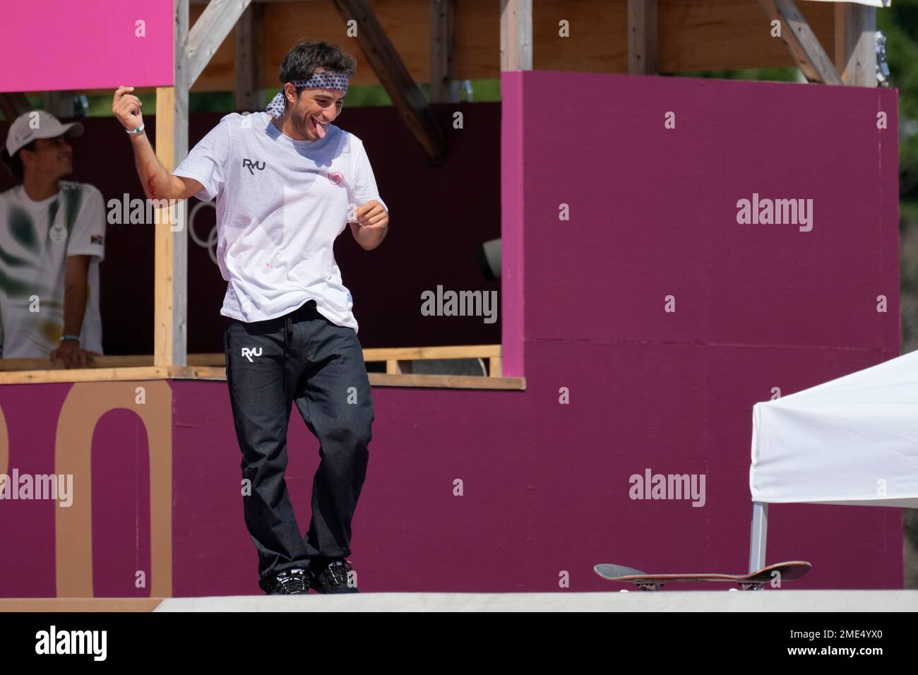 Micky Papas of Canada reacts after competing in the men's street ...