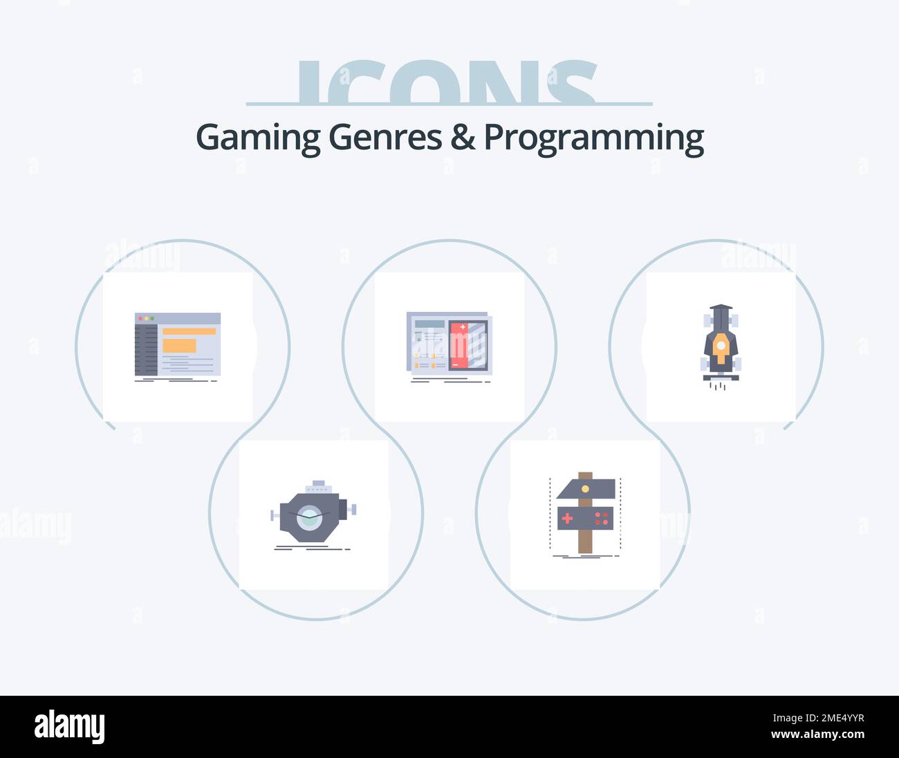 Gaming Genres And Programming Flat Icon Pack 5 Icon Design. design. developer. software. panel ...