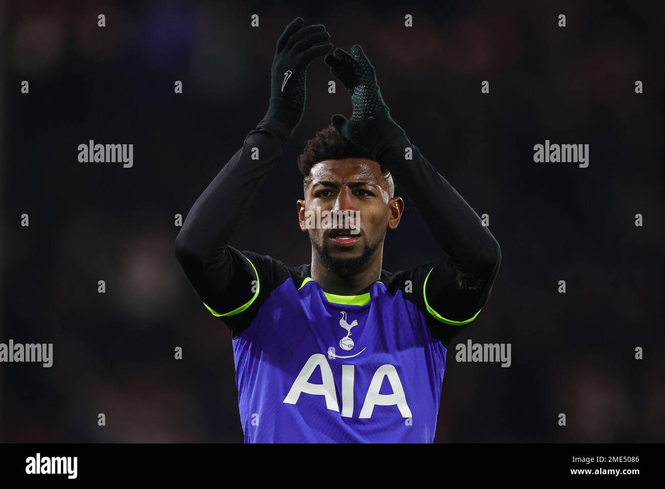 Emerson #12 of Tottenham Hotspur applauds the fans at the end of the ...
