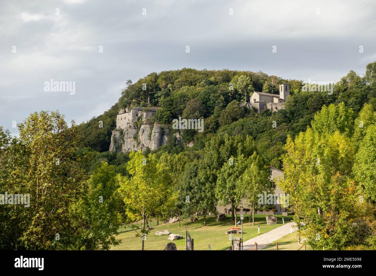 Sanctuary of La Verna amidst lush green trees Stock Photo - Alamy