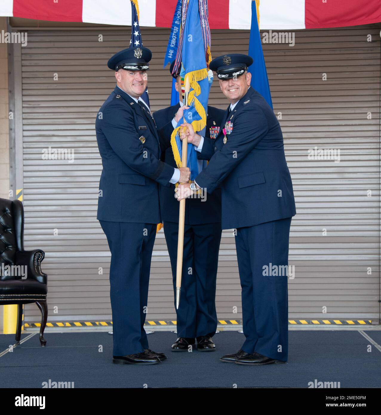 U.S. Air Force Maj. Gen. Kenneth Bibb, left, 18th Air Force commander ...
