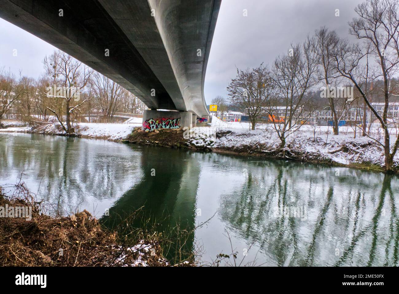 Neckar bridge access to expressway b27 Stock Photo - Alamy