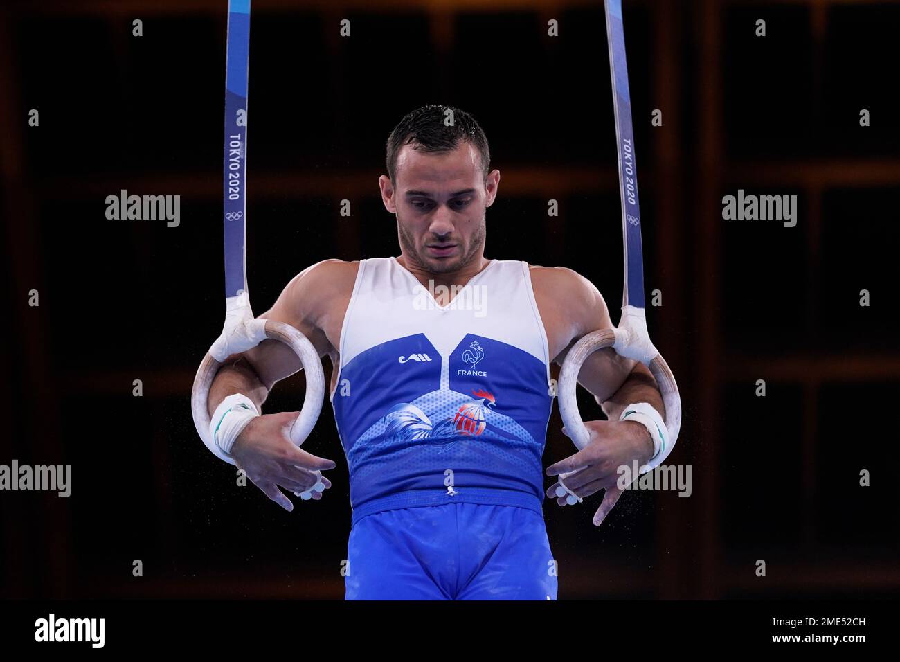 Samir Ait Said, of France, prepares for his routine on the rings during ...