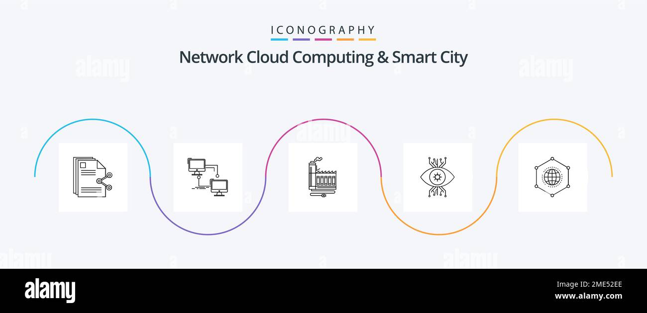 Network Cloud Computing And Smart City Line 5 Icon Pack Including monitoring. sync ...