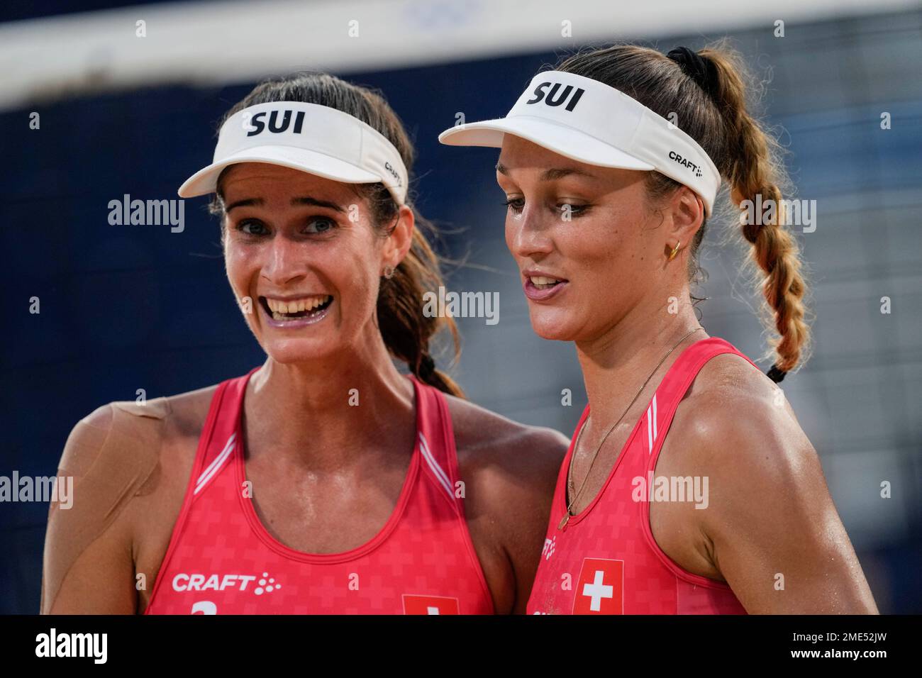 Joana Heidrich, of Switzerland, left, , celebrates with her teammate ...
