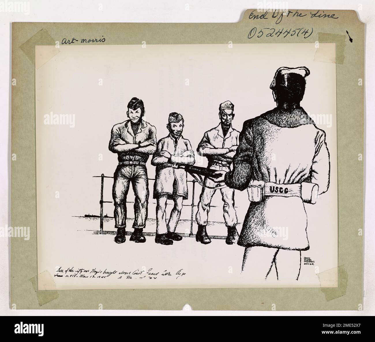 This image shows three captured German sailors aboard the Coast Guard ...