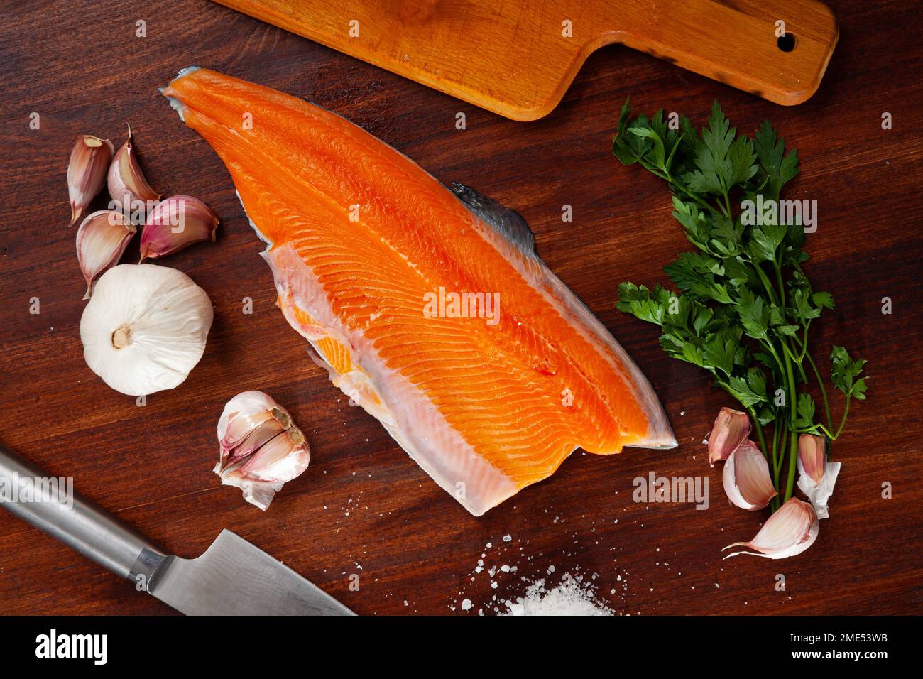 Raw seafood, fresh fillet trout fish Stock Photo - Alamy
