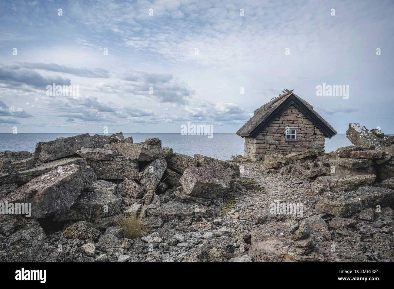 Sweden, Oland, Stone hut on rocky seashore Stock Photo - Alamy