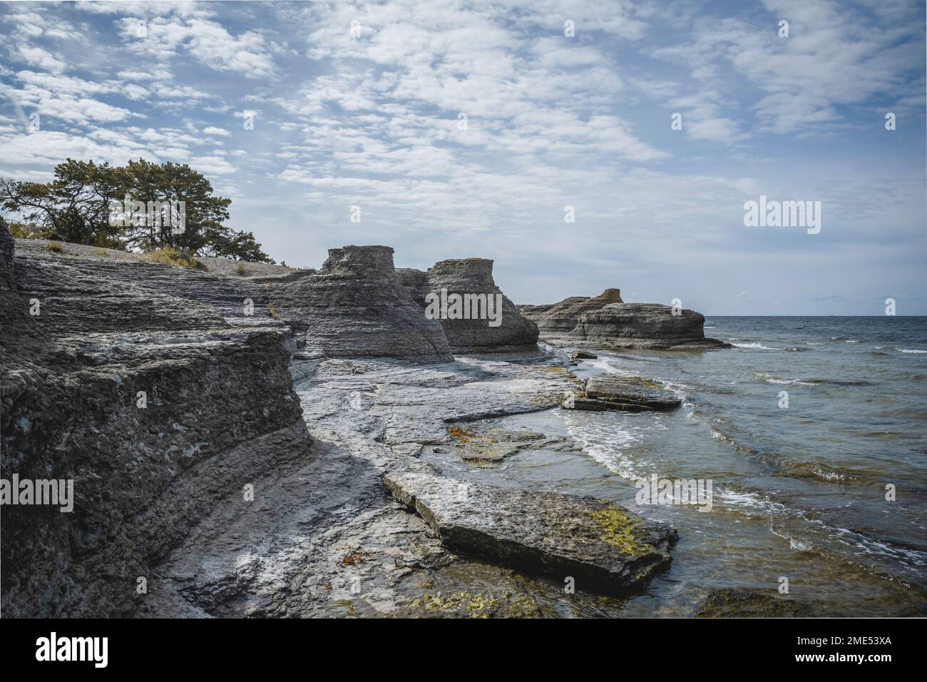 Sweden, Oland, Byrum, Limestone rock formation Byrums Raukar Stock ...