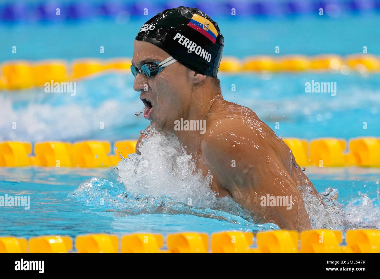 Tomas Peribonio Avila, of Ecuador, swims during a heat for the men's ...