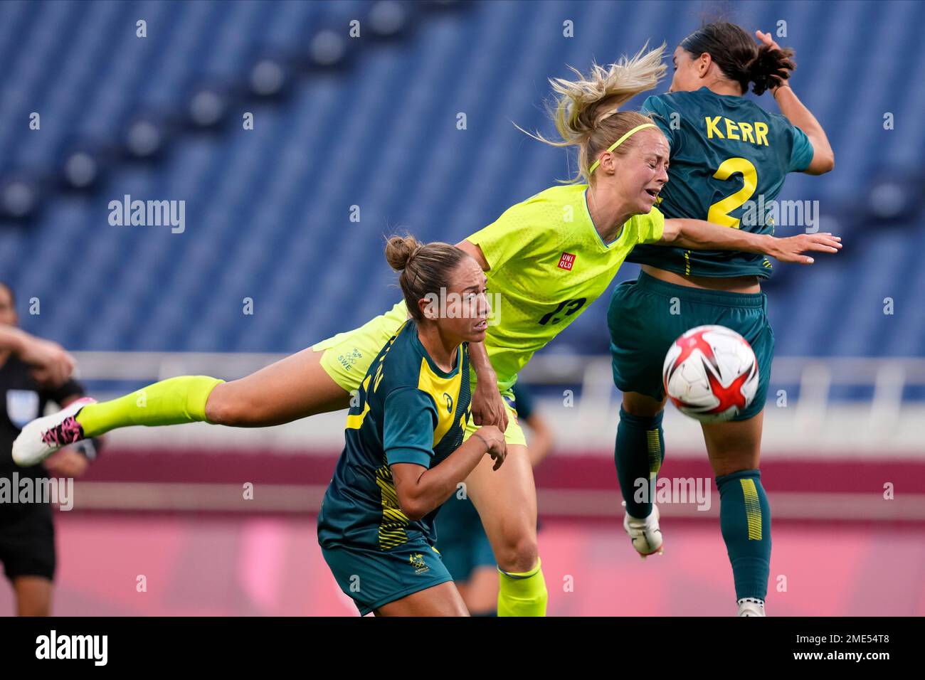 Sweden's Amanda Ilestedt (13) goes for a header during a women's soccer ...