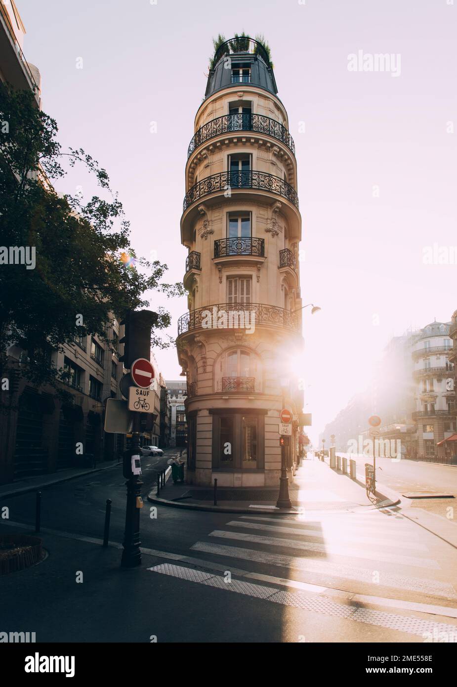 Zebra crossing front narrow apartment building sunrise hi-res stock ...