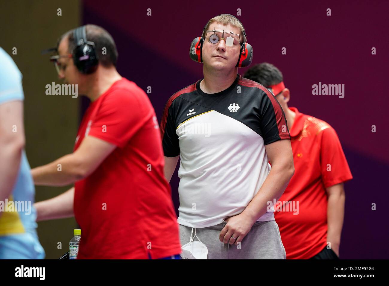Christian Reitz, of Germany, competes in the men's 10-meter air pistol ...