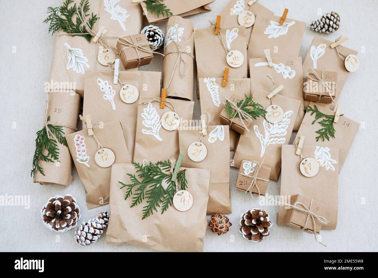 Brown paper bags with decorations kept on carpet Stock Photo - Alamy