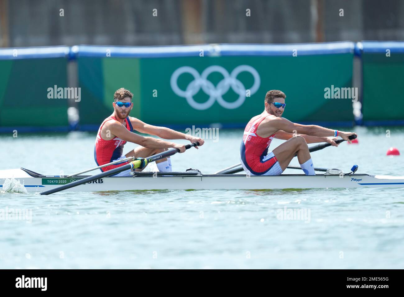Martin Mackovic and Milos Vasic of Serbia compete during the men's pair ...