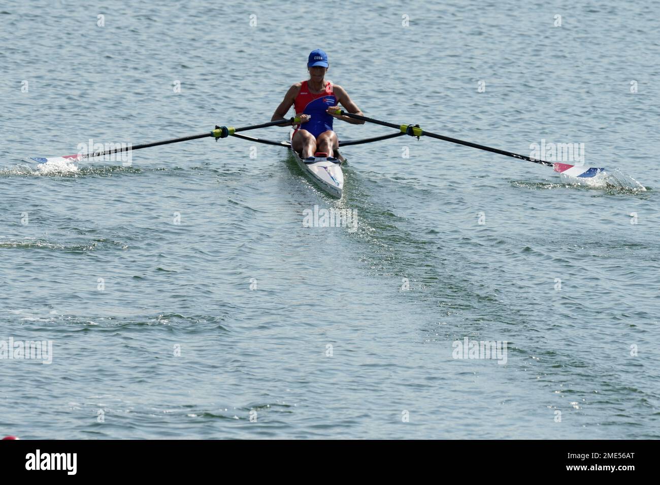 Milena Venega Cancio, of Cuba, competes in the women's single scull ...