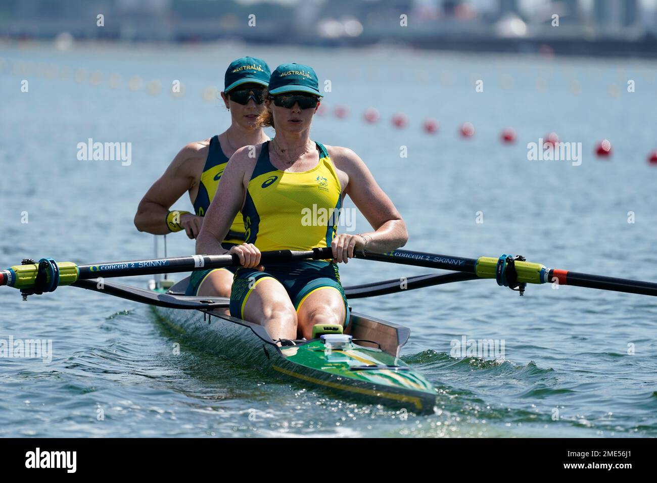Jessica Morrison and Annabelle McIntyre, of Australia, compete in the ...