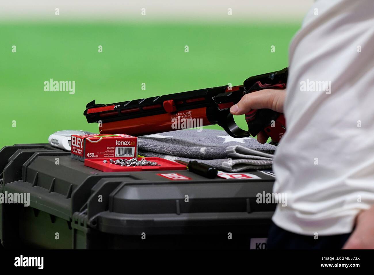Jongoh Jin, of South Korea, competes in the men's 10-meter air pistol ...