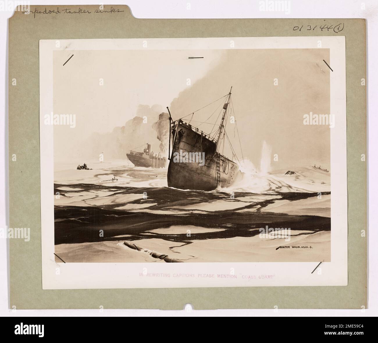 Torpedoed Tanker Sinks in North Atlantic. This image depicts an oil ...