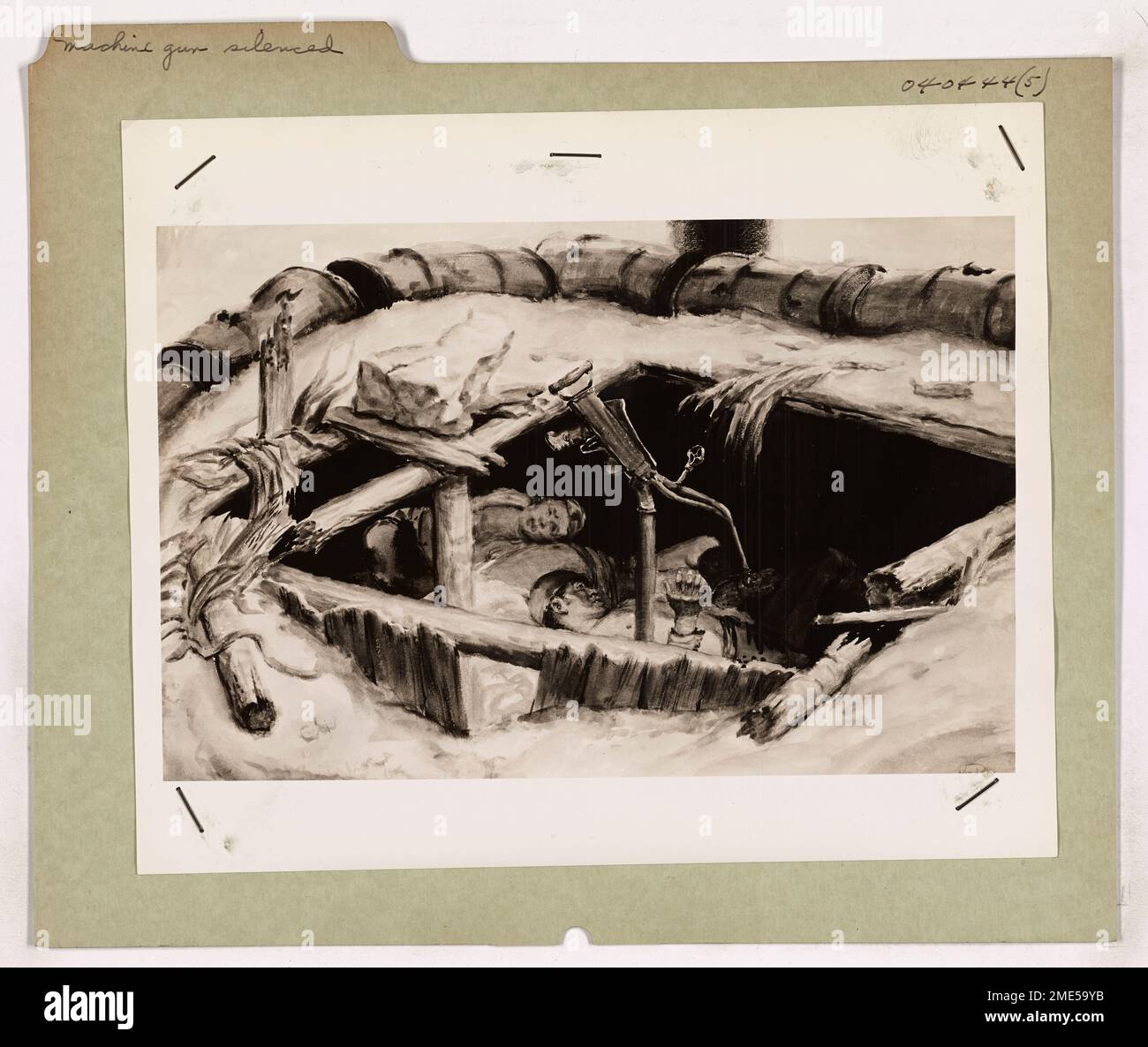 Ken Riley’s painting shows Japanese soldiers lying dead in a machine ...