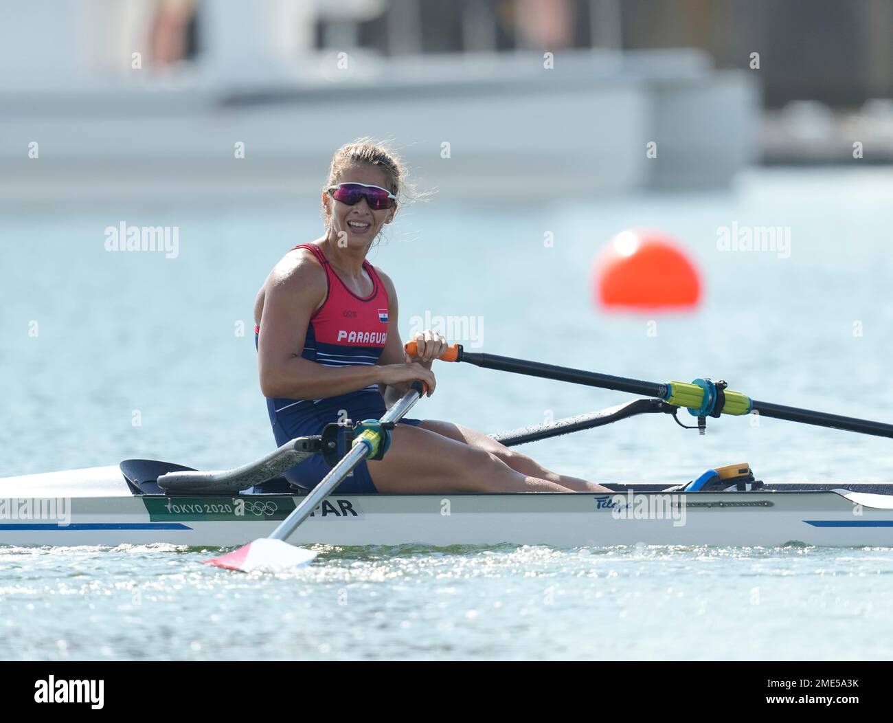 Alejandra Alonso of Paraguay reacts after competing in the women's ...