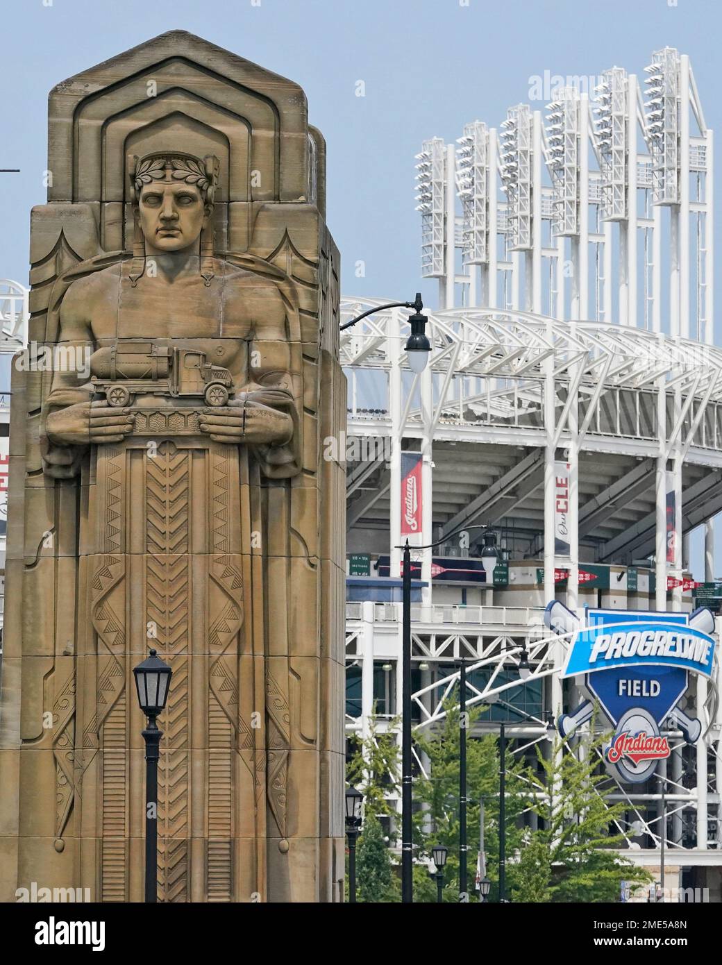 A guardian rests on the Hope Memorial Bridge within site of Progressive ...
