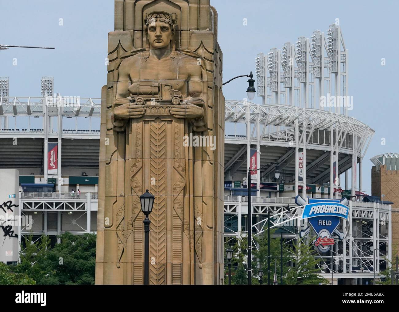A guardian rests on the Hope Memorial Bridge within site of Progressive ...