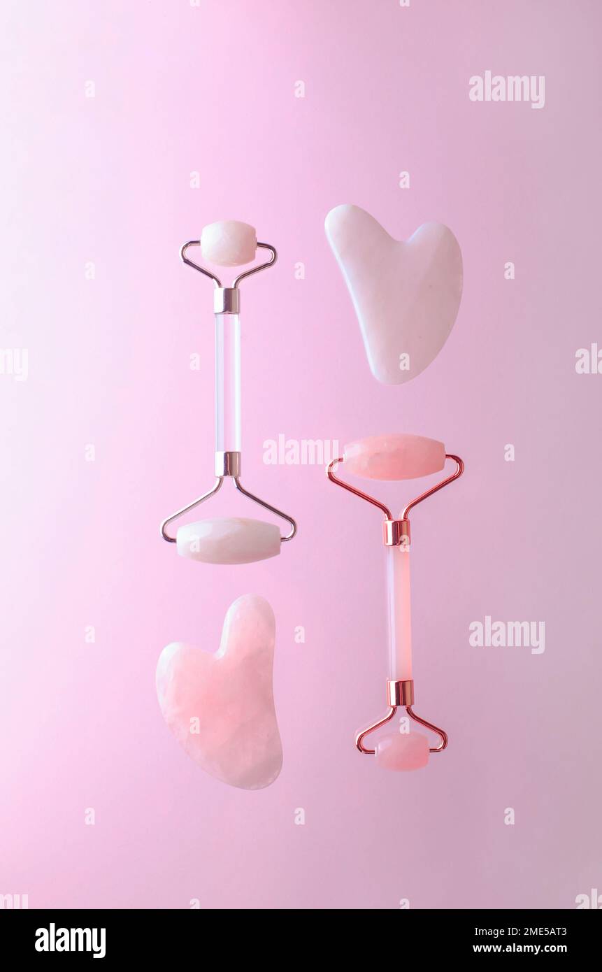 Rose Quartz Roller and Gua Sha Tool, Facial Lifting Scraping Massage ...