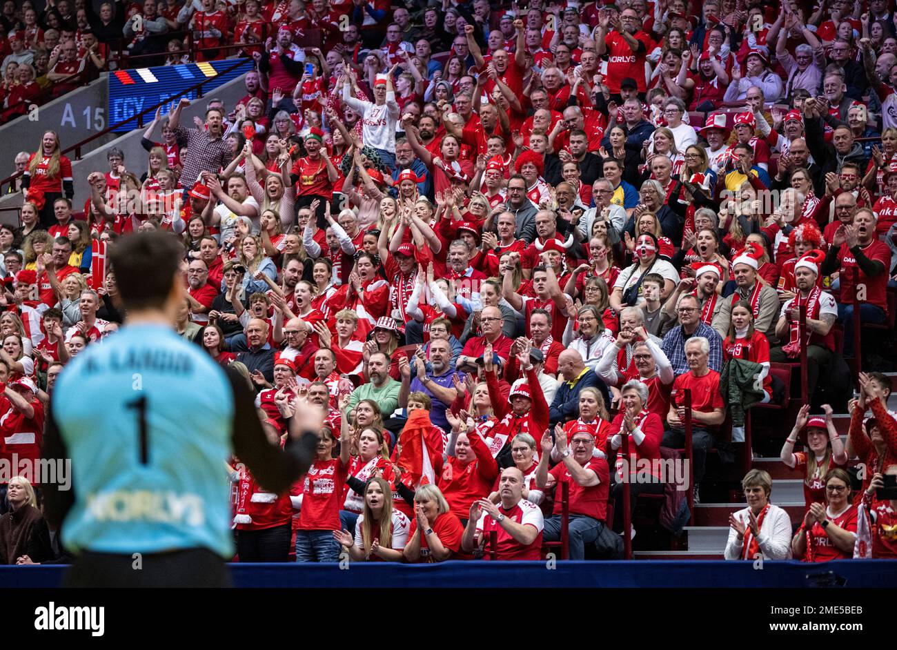 MALMÖ 20230123 Denmark's goalkeeper Niklas Landin Jacobsen (1) cheers ...