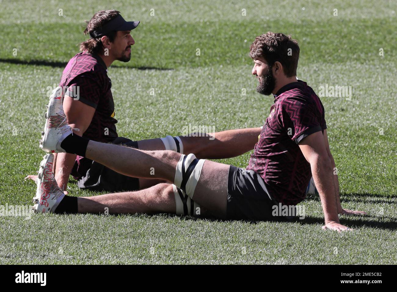 Springbok's Eben Etzebeth and Lood De Jager stretch during a Captain's ...