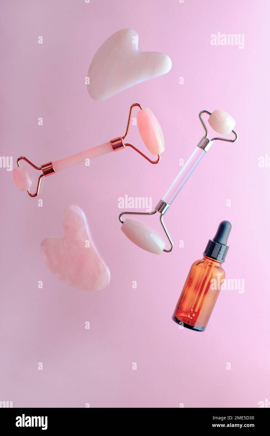 Rose Quartz Roller and Gua Sha Tool, Facial Lifting Scraping Massage ...