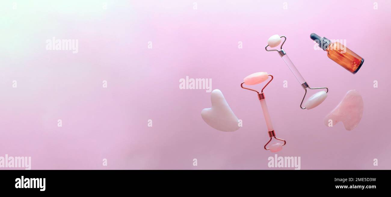Rose Quartz Roller and Gua Sha Tool, Facial Lifting Scraping Massage ...