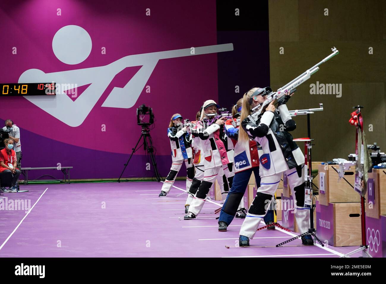 Athletes practice in the women's 10-meter air rifle at the Asaka ...