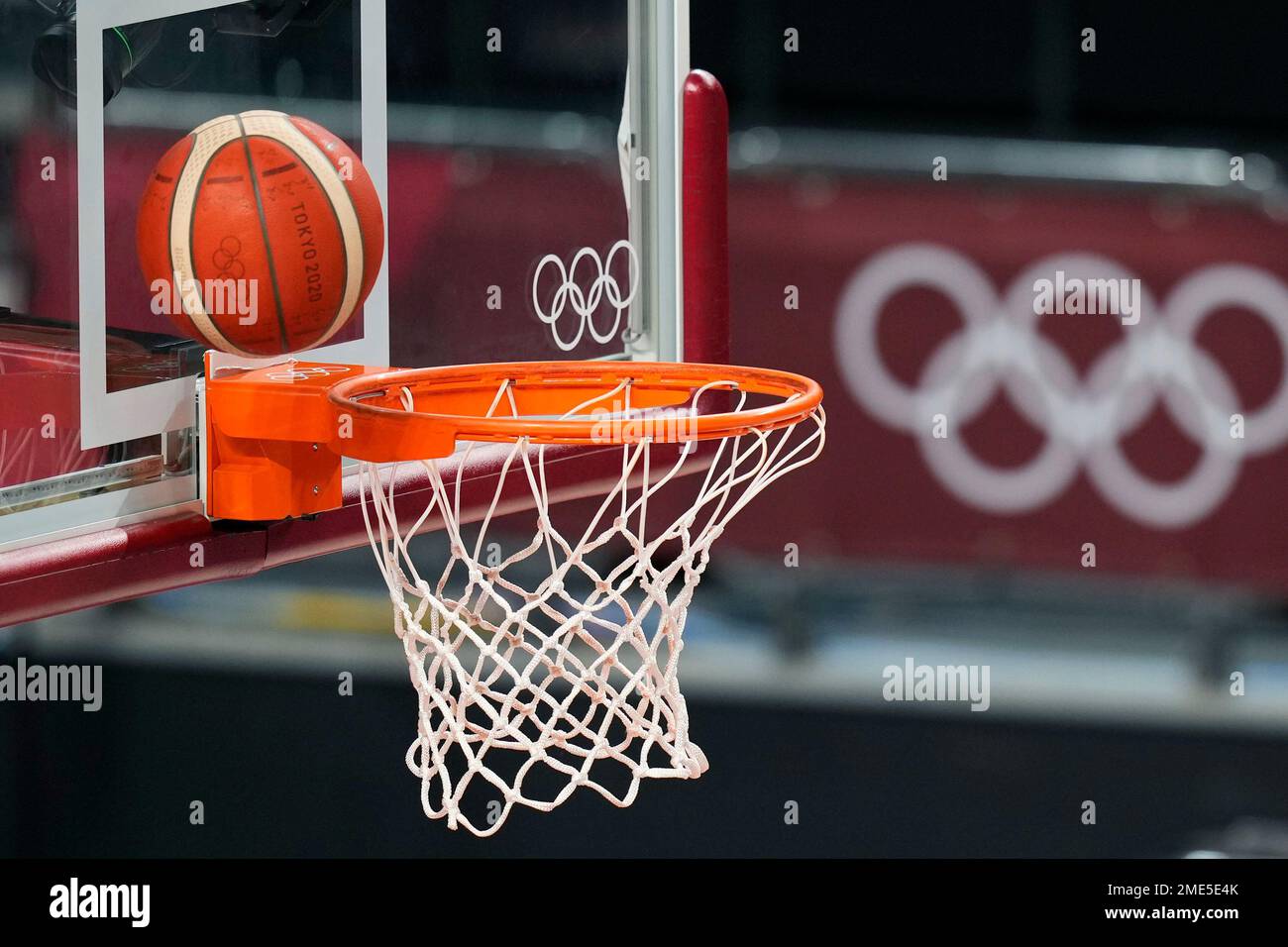 A basketball bounces off the rim during Czech Republic's practice at ...