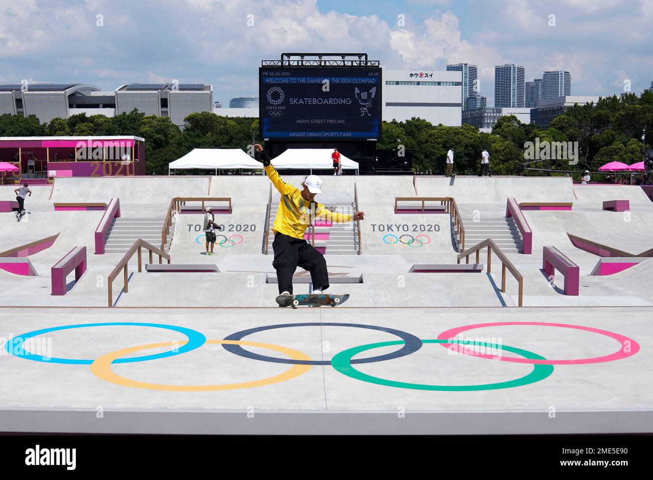 South Africa's Brandon Valjalo trains during a street skateboarding ...