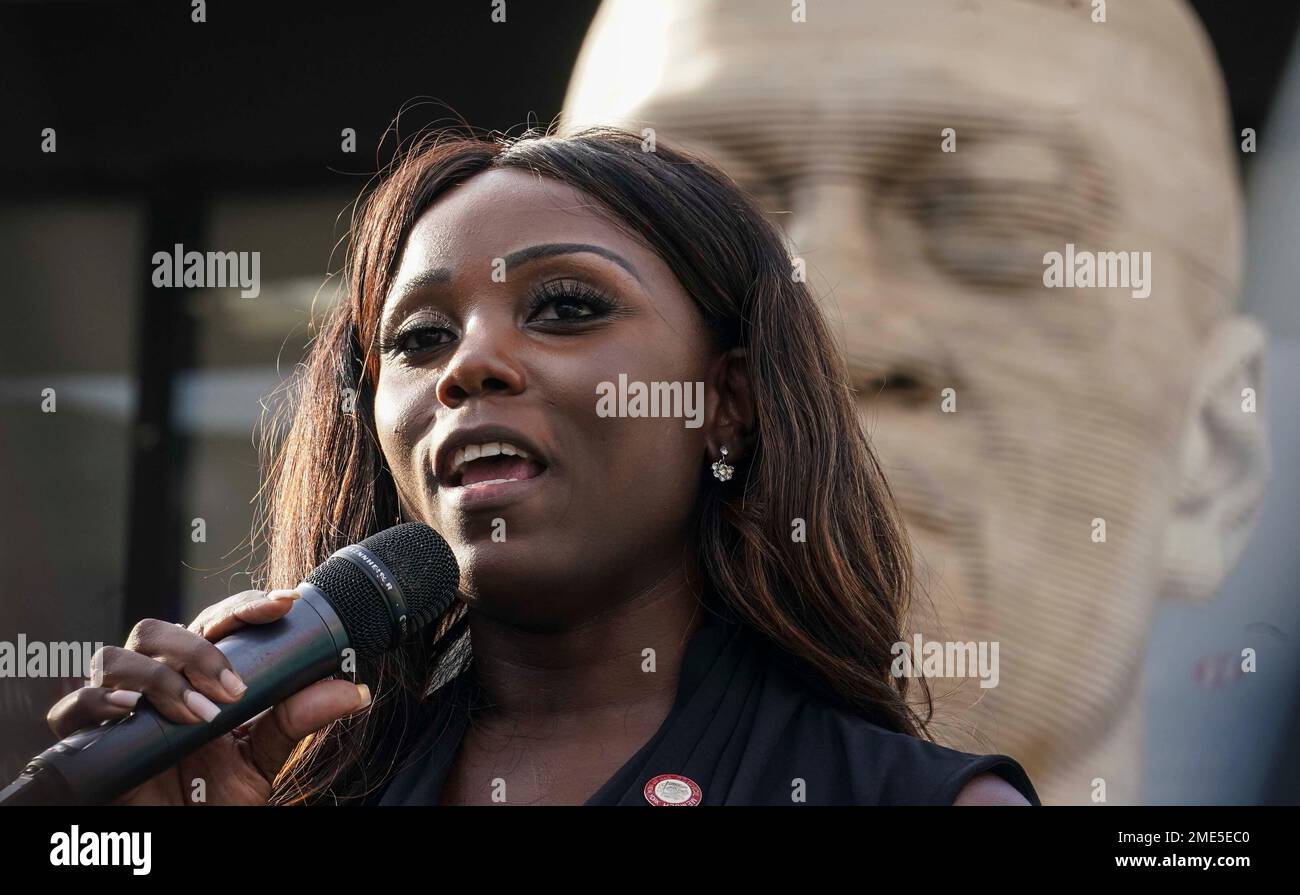 New York Councilwoman Farah Louis speaks during a celebration ceremony ...