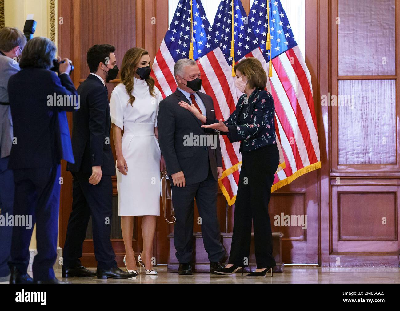 Speaker of the House Nancy Pelosi, D-Calif., right, hosts a visit by ...