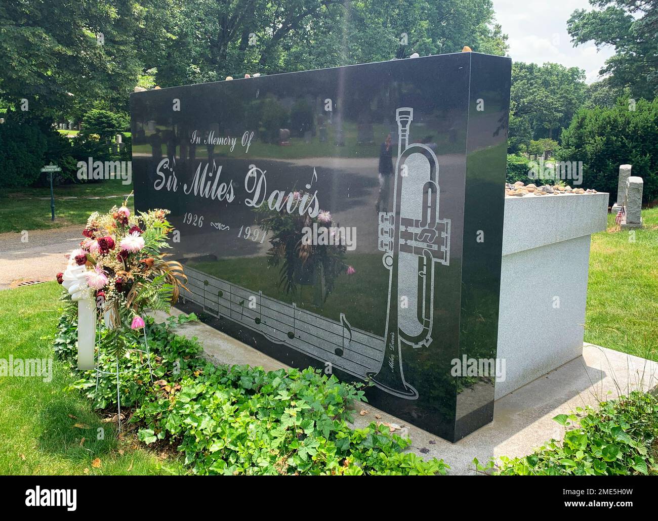 The grave of jazz great Miles Davis appears at Woodlawn Cemetery in the ...