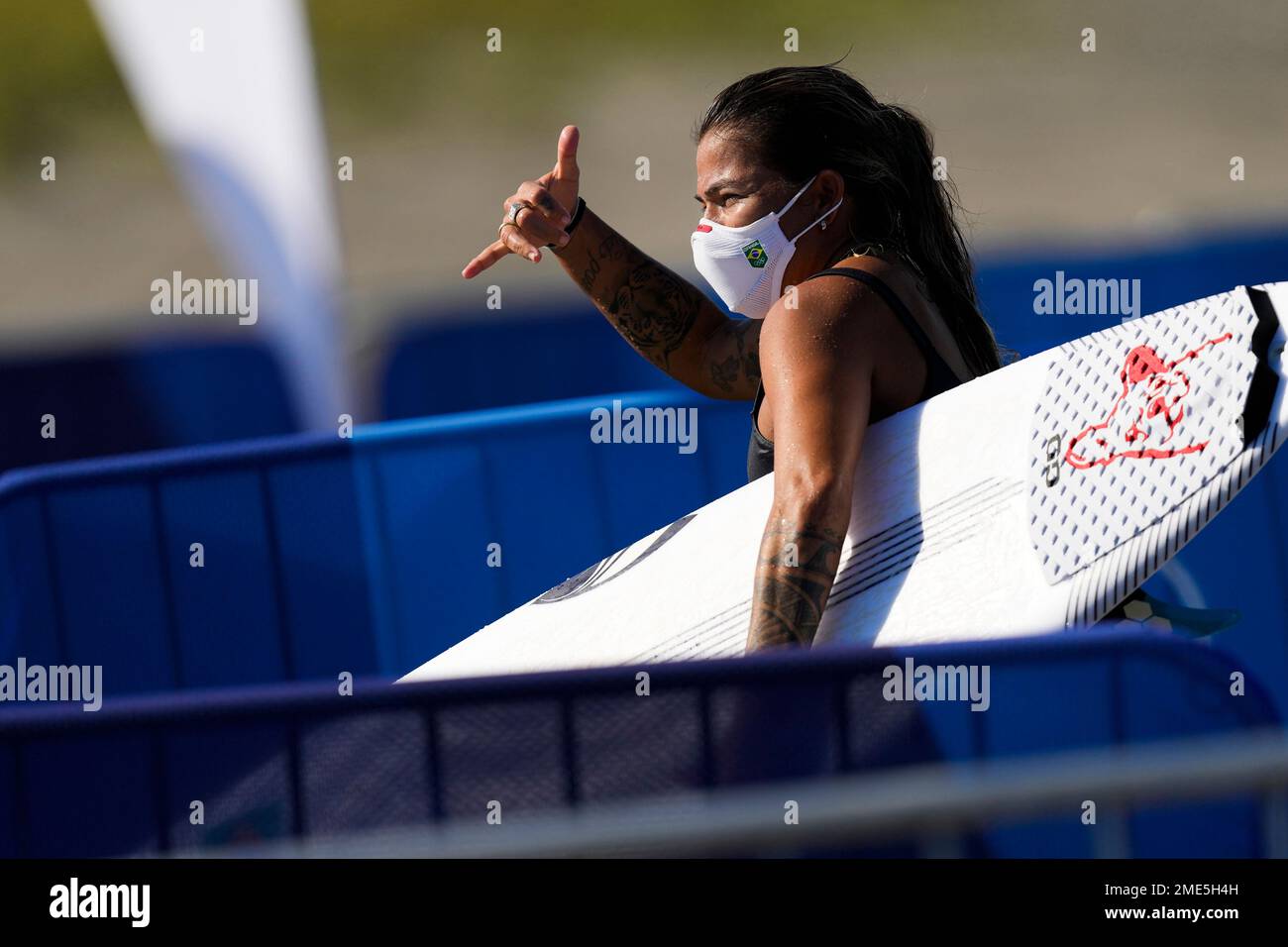 Brazil's Silvana Lima gestures as she leaves after a training session at the 2020 Summer ...