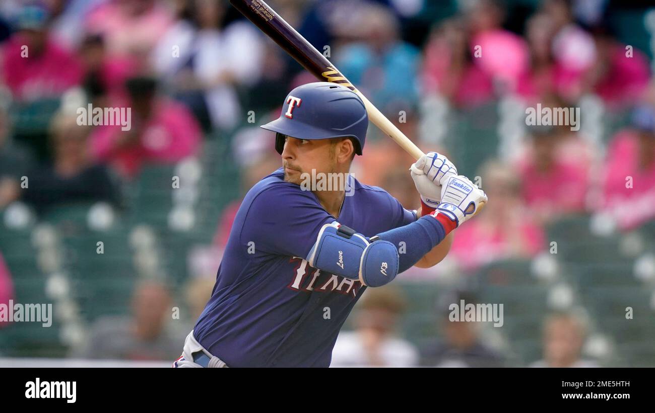 Texas Rangers' Nathaniel Lowe plays during the first inning of a ...