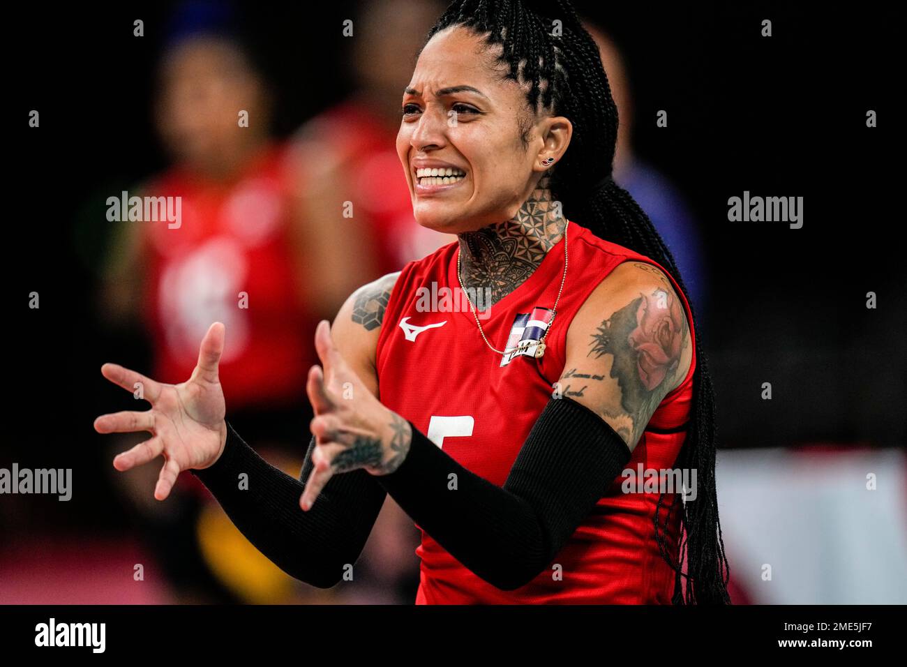 Dominican Republic womens' volleyball player Brenda Castillo gestures ...