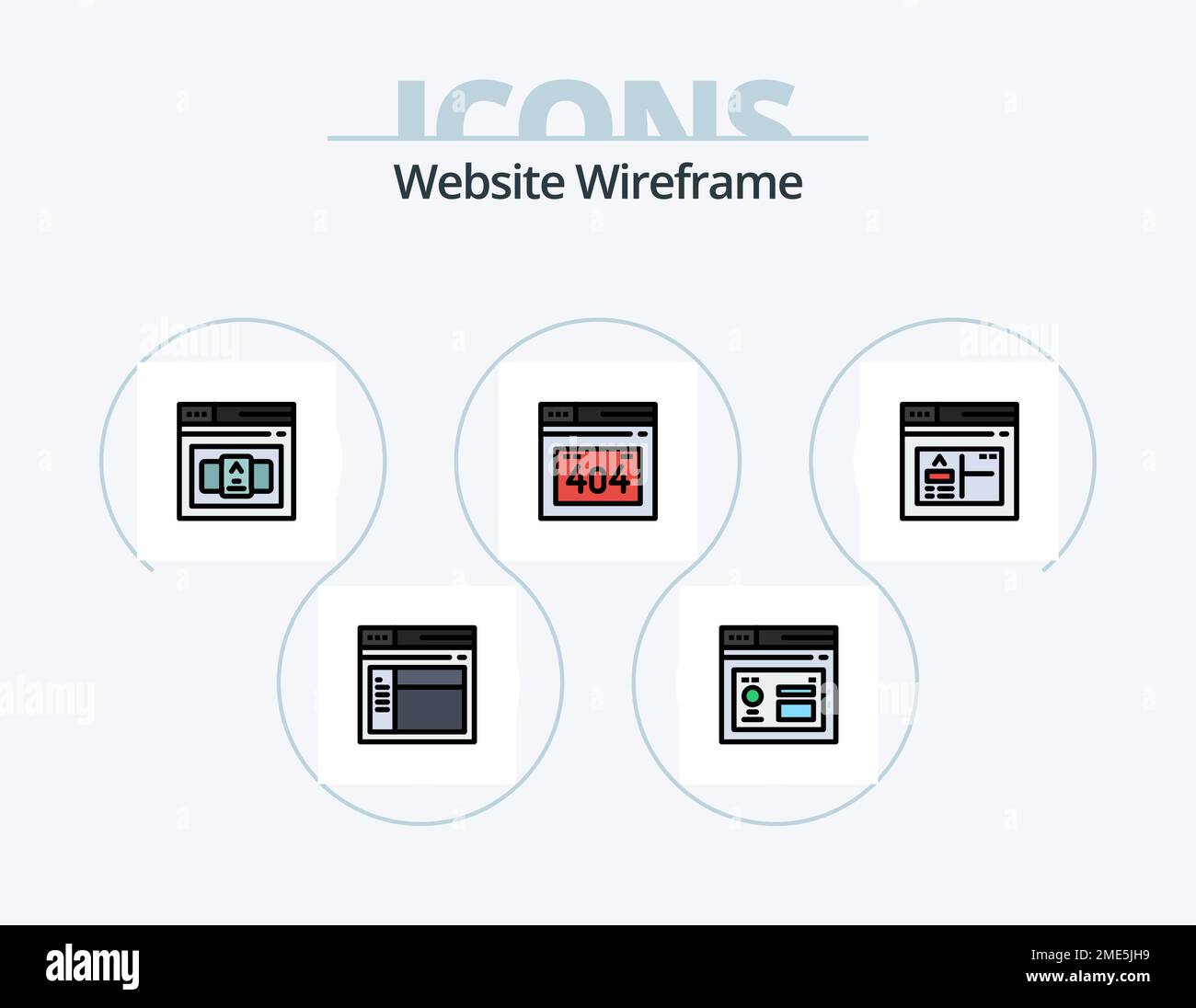 Website Wireframe Line Filled Icon Pack 5 Icon Design. page. application. page. web. page Stock ...