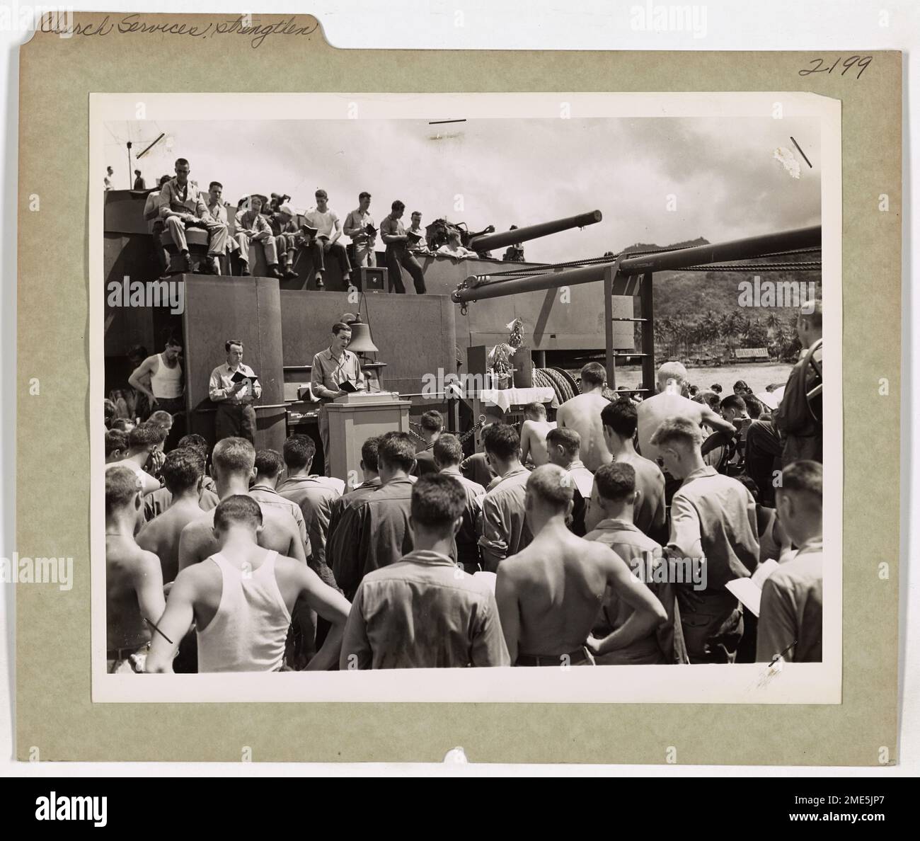 In the Southwest Pacific, Coast Guardsmen attend a Sunday religious ...