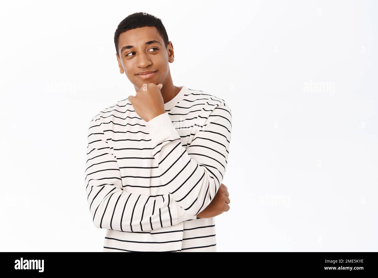 Portrait of african american man thinking, looking thoughtful, checking ...