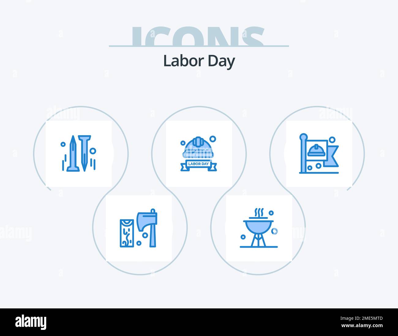 Labor Day Blue Icon Pack 5 Icon Design. communist. helmet. dinner. hard ...