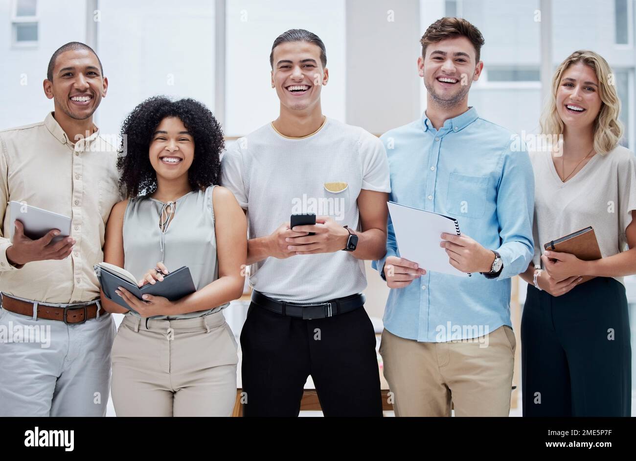 Portrait, business diversity and teamwork in office, international company and collaboration ...